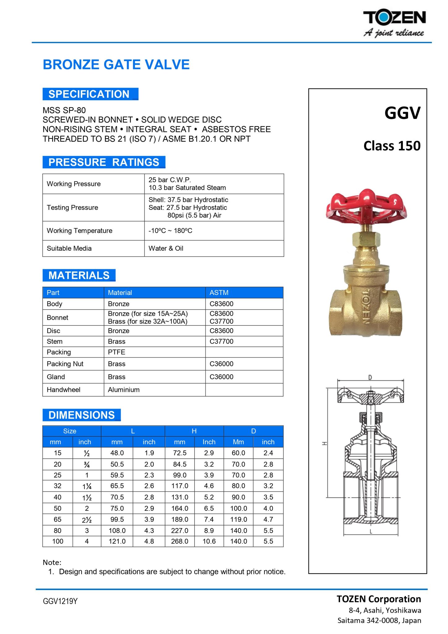 BRONZE GATE VALVE - Tozen
